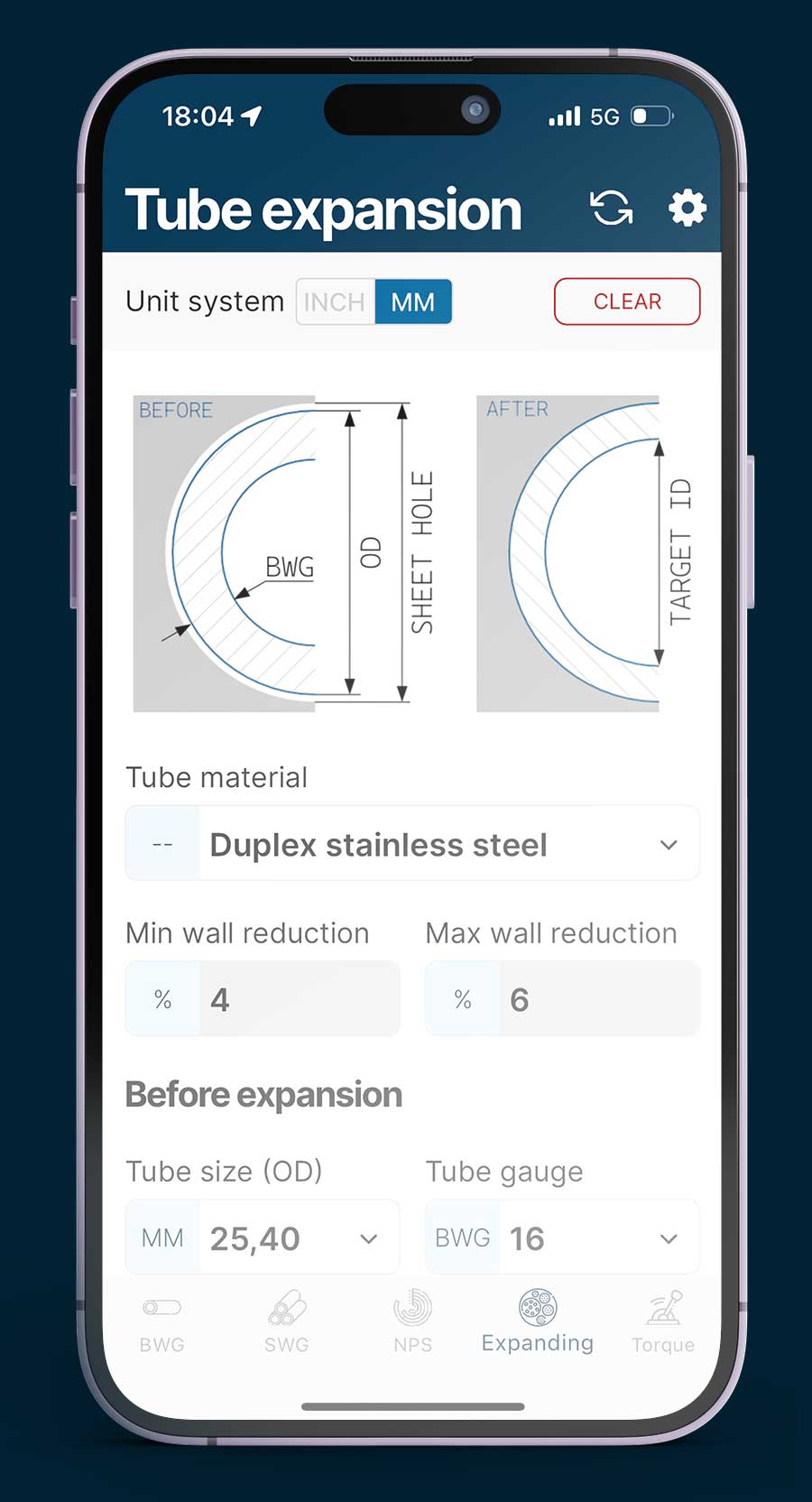 Tupitools - Precise tube expansion formula app